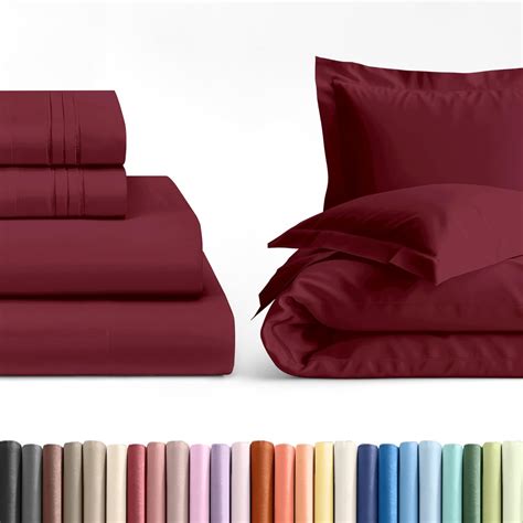 4pc Burgundy Sheet Set With Duvet King Size Bundle Bed