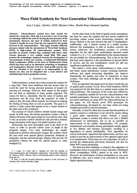 pdf wave field synthesis for next generation videoconferencing