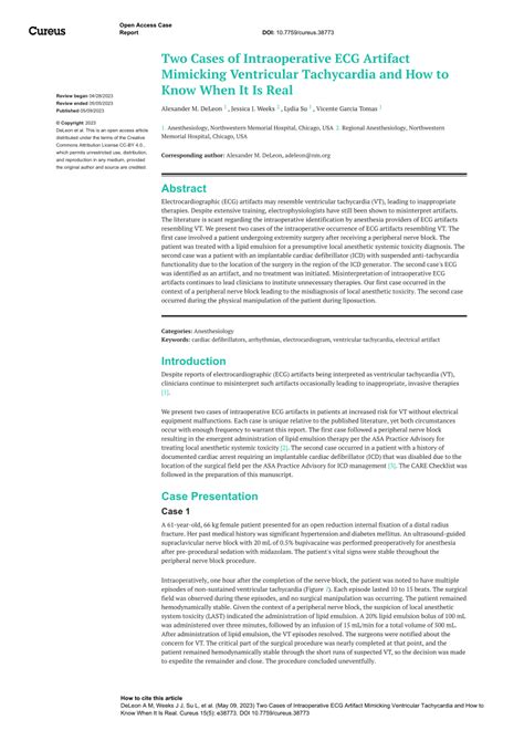 Pdf Two Cases Of Intraoperative Ecg Artifact Mimicking Ventricular