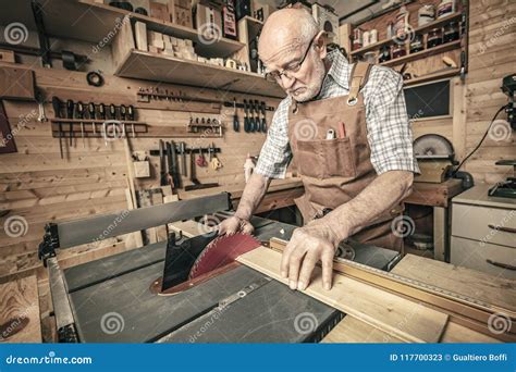 Woodworker Cutting Wood Stock Image Image Of Handcraft 117700323