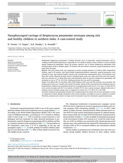 Pdf Nasopharyngeal Carriage Of Streptococcus Pneumoniae Serotypes