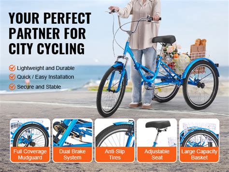 Vevor Folding Adult Tricycle 24 Inch Adult Folding Trikes Carbon