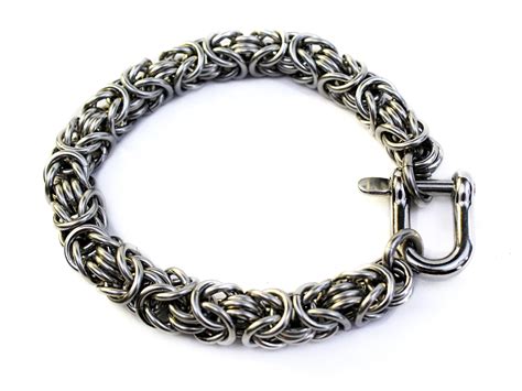 16 Gauge Byzantine Mens Bracelet Stainless Steel San Filippo Leather