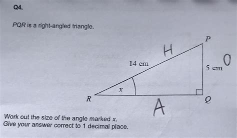solved q4 pqr is a right angled triangle work out the size of the