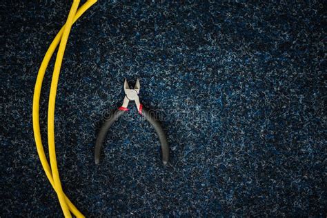 Cutting Of The Network Cable With Cutters Process Of Laying The Local