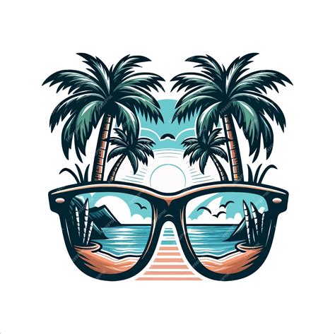 Premium Vector Clipart Of Sunglasses With Palm Trees On Top Of Them