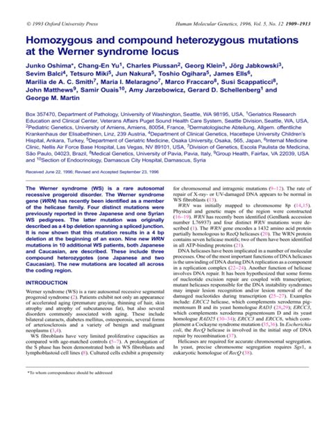 Homozygous And Compound Heterozygous Mutations At