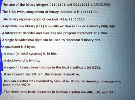 The Sum Of The Binary Integers 01101101 And 00111011 Is 10101000 The 8 Bit Twos Complement Of