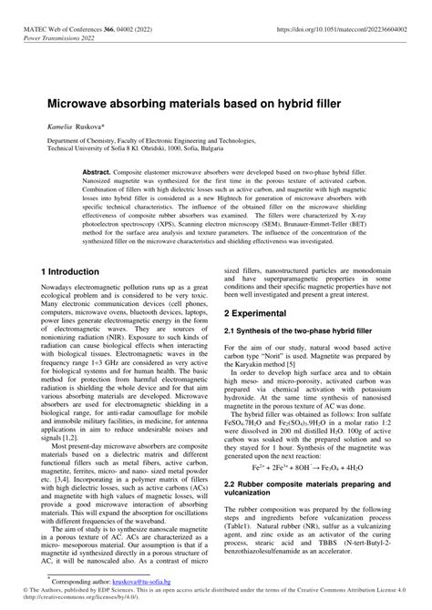Pdf Microwave Absorbing Materials Based On Hybrid Filler