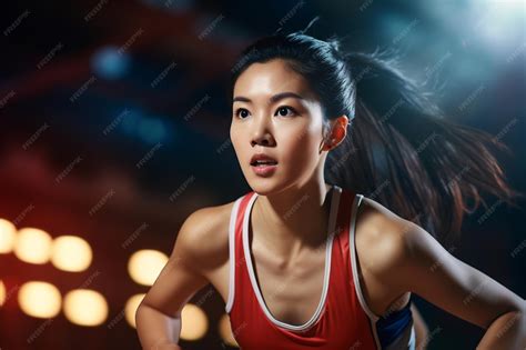 Premium Photo A Determined Asian Female Athlete In Action At A Sports