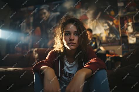 Premium Ai Image Young Thoughtful Teenage Girl Indoors Generative Ai