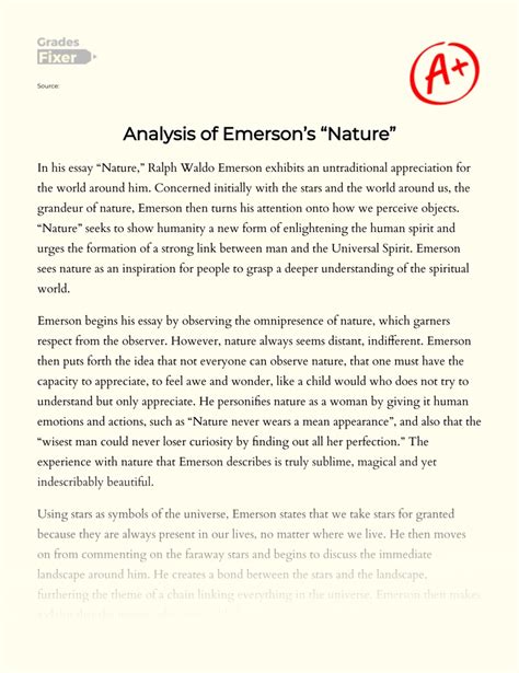 Analysis Of Emersons “nature” Essay Example 853 Words