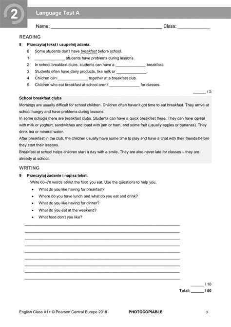 Unit 2 English Class A1 Online Exercise For Live Worksheets