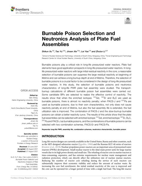 Pdf Burnable Poison Selection And Neutronics Analysis Of Plate Fuel