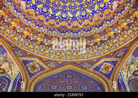 Sculpted Gilded Ceilings In The Tilla Kari Tilya Kori Mosque On The