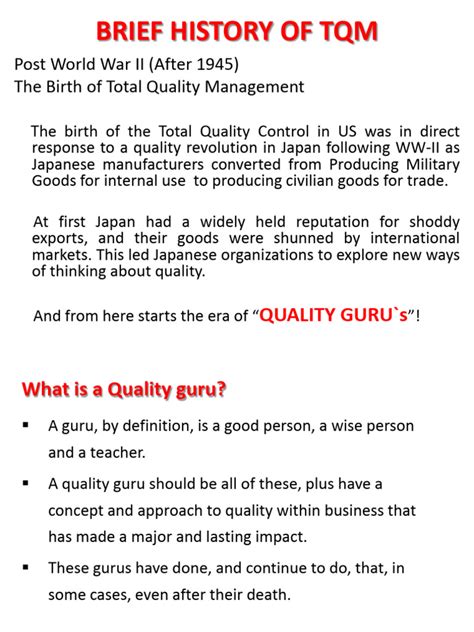 2 History Of Tqm Download Free Pdf Production And Manufacturing