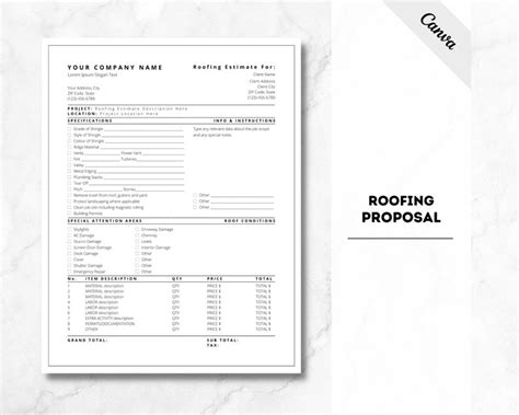 Roofing Proposal Template Roofing Estimation Form Roofing Job