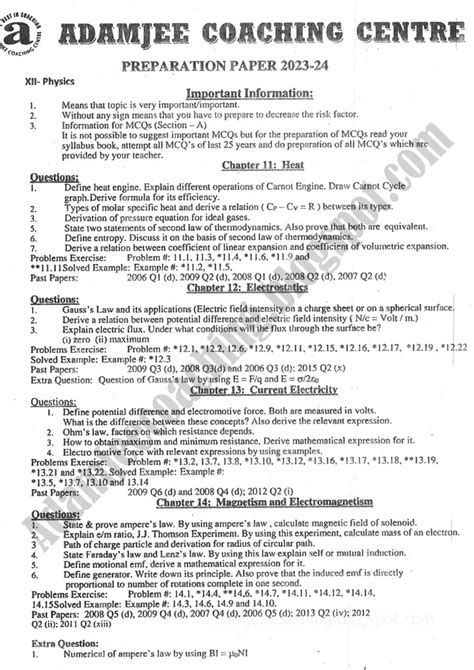 Adamjee Coaching Physics 12th Adamjee Coaching Guess Paper 2024