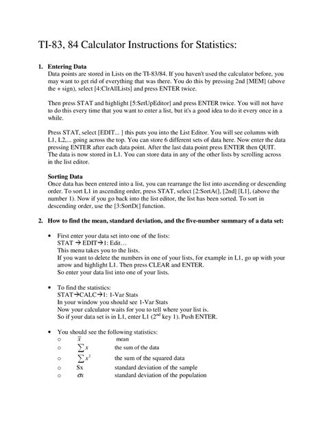 Statistical Calculator Cheat Sheet Docsity