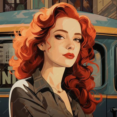 Premium Photo Redhead Vintage Car Lady Illustration In Marvel Comics