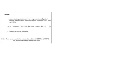 Solved Questions 1 Analog Signal Equation Measured From A