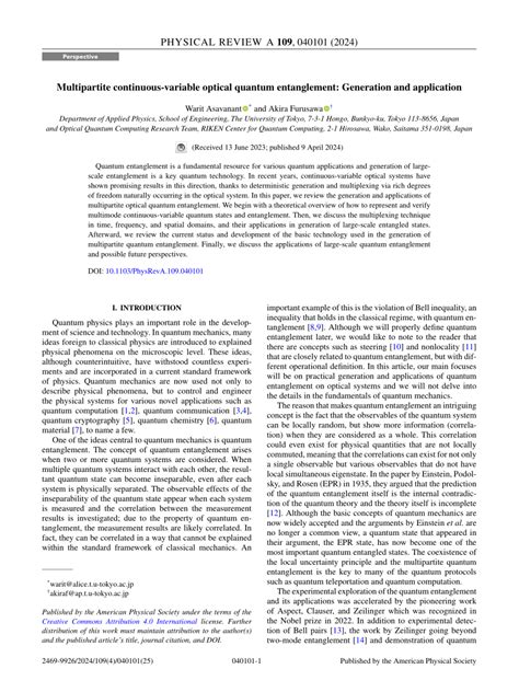 Pdf Multipartite Continuous Variable Optical Quantum Entanglement Generation And Application