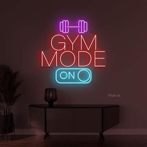 Gym Mode On Neon Sign Gym Mode On Led Light Gym Wall Decor Workout Wall Art Personalized Gym