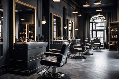 Modern Hair Beauty Salon With Dark Design Luxury Barbershop Interior