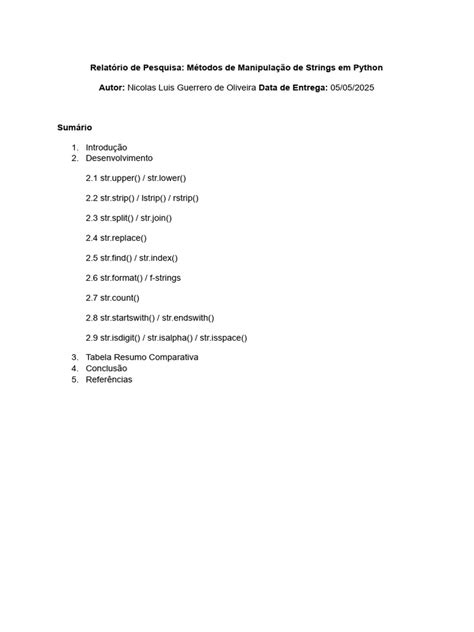 Pesquisa De Métodos De Manipulação De Strings Em Python Pdf Python