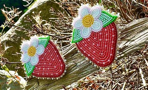 Strawberry Beaded Earrings Seed Bead Jewelry Patterns Beadwork