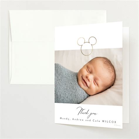 Disneys Mickey Mouse Clip Foil Pressed Birth Announcement Thank You