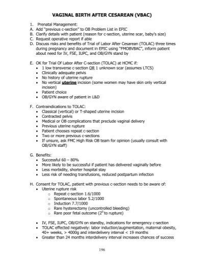 Vaginal Birth After Cesarean Vbac