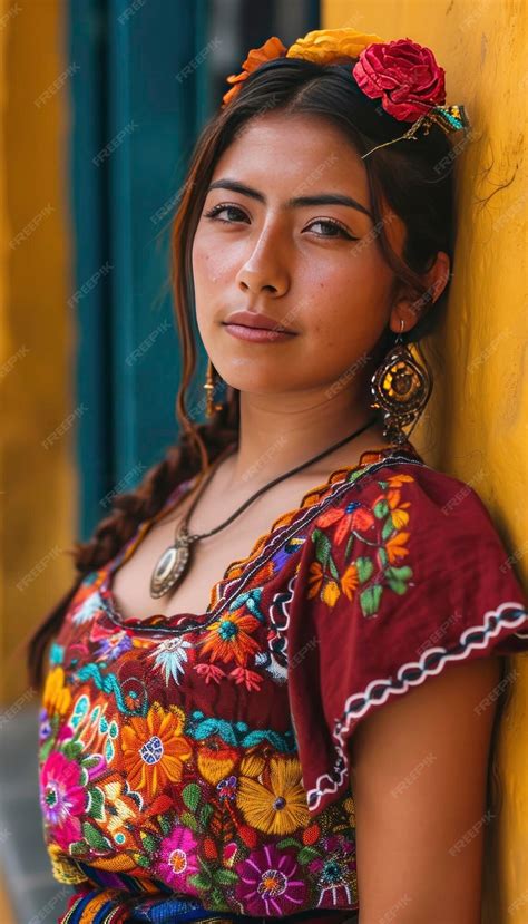 Premium Photo A Young Mexican Woman Wearing Colorful Clothing Full Body