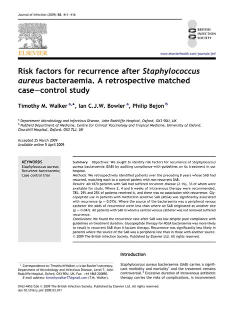 Pdf Risk Factors For Recurrence After Staphylococcus Aureus Bacteraemia A Retrospective