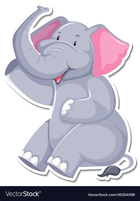 Elephant Sitting Cartoon Character On White Vector Image