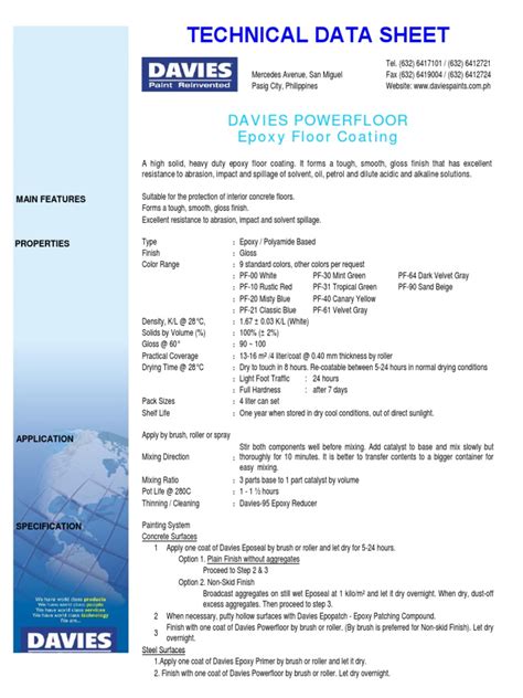 Technical Data Sheet Davies Powerfloor Epoxy Floor Coating Pdf