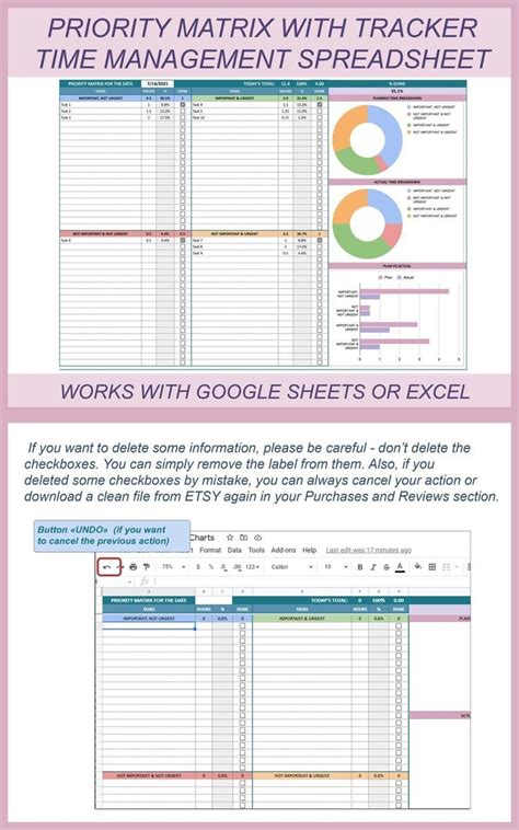 PRIORITY MATRIX WITH TRACKER TIME MANAGEMENT SPREADSHEET For Google Sheets And Excel Budget