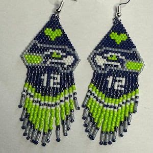 Seahawks Jersey 12 Brick Stitch Earrings Pattern By Vikisanybead Etsy