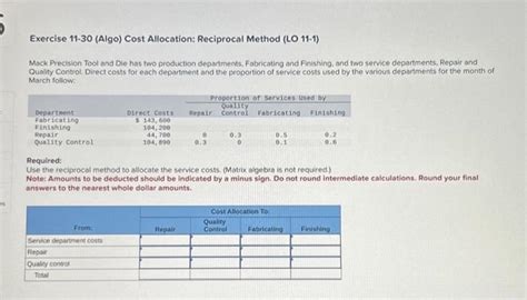 Solved Exercise 11 30 Algo Cost Allocation Reciprocal