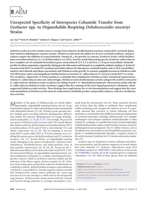 Pdf Unexpected Specificity Of Interspecies Cobamide Transfer From Geobacter Spp To