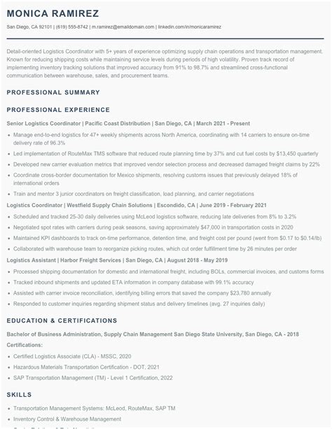 Logistics Coordinator Resume Examples And Templates 2025 Resumeai