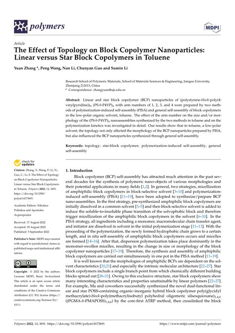 Pdf The Effect Of Topology On Block Copolymer Nanoparticles Linear