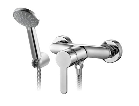 ברז מהקיר למקלחת עם מזלף צינור גמיש ומתלה 305370 סדרת קליר כרום חמת Hamat סוללה מהקיר למקלחת