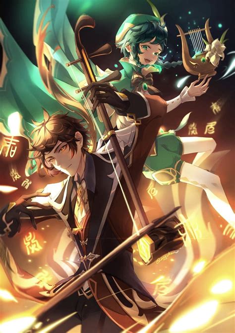 Zhongli And Venti Genshin Impact Drawn By Chenzcy Danbooru