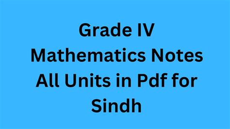 4th Mathematics Notes For Sindh