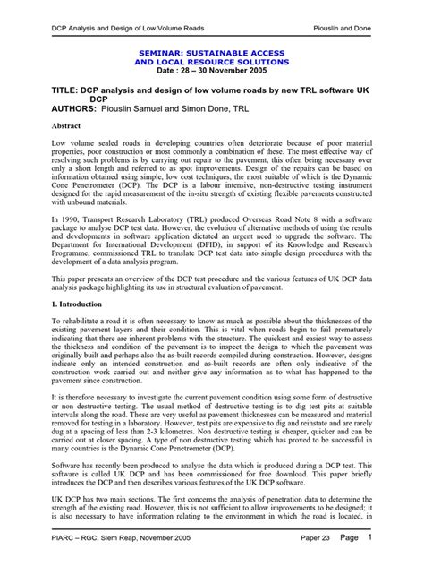 Dcp Analysis And Design Of Low Volume Roads By New Trl Software Uk Dcp
