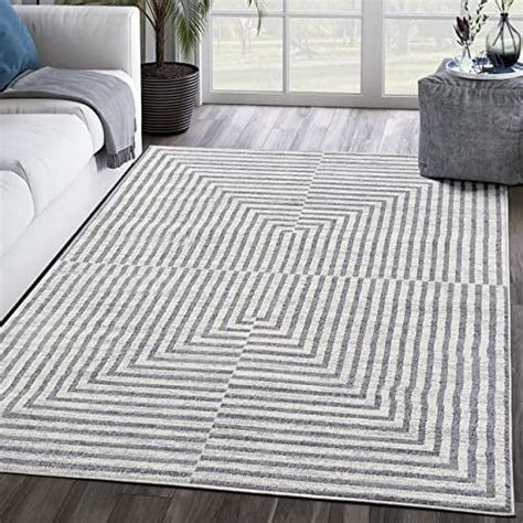Abani Mist Collection Shrinking Rectangles 4 X 6 Grey Modern Area Rug