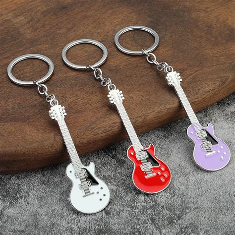 Punk Style Microphone Guitar Shape Keyring For Women Men Music Lover