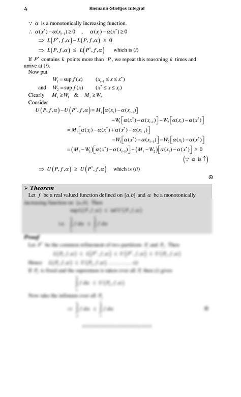 Solution Real Analysis Mathematics Riemann Stieltjes Integral Theorem And Its Proof