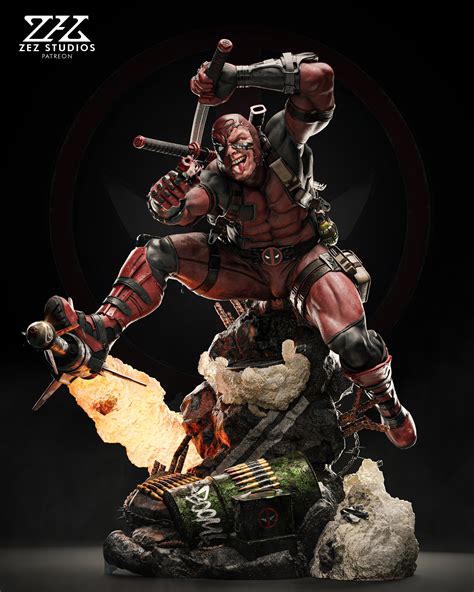Premium Deadpool Resin Model Kit Dynamic Action Pose Zez Studios